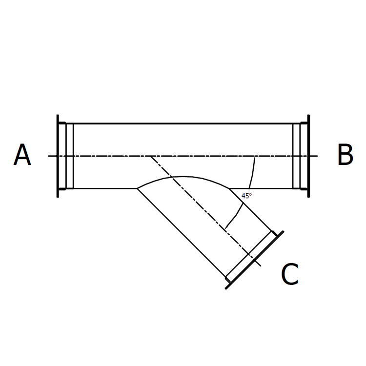 Flanged Branch 14 Gauge 45° | Products | Nordfab